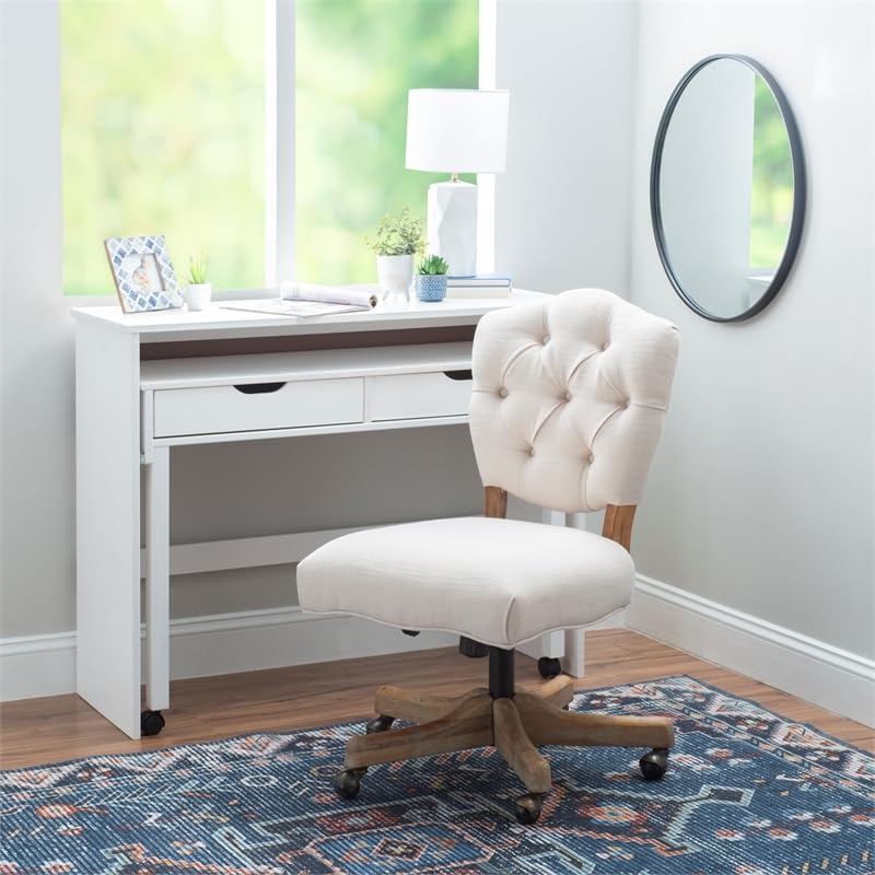 Riverbay Furniture Transitional Fabric Tufted Swivel Office Chair in Beige