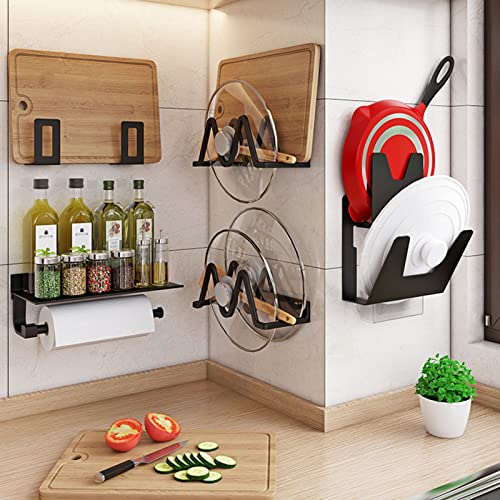 SEYFI Kitchen Shelves,Space Aluminum Pot Lid Organizer, Wall-Mounted Pot Lid Holder, Kitchen 2 Layer Pot Lid Stand, Portable Pots and Pans Rack, Multifunction/Black