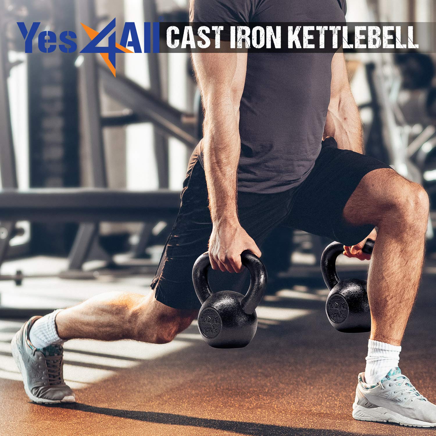 Yes4All Solid Smooth Powder Coated Cast Iron Kettlebell weight Set of Weight 15+20+25lbs