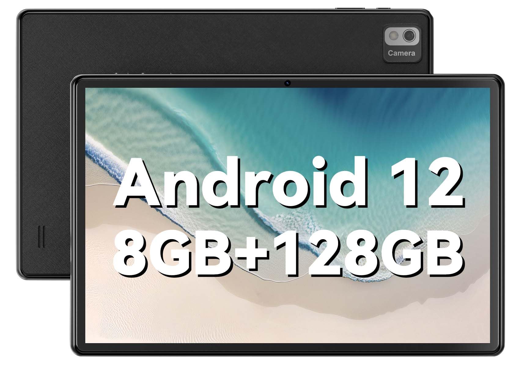 SGIN 10 Inch Tablet, 8GB RAM 128GB ROM Android 12 Tablets Computer with MTK Octa-Core 2.0Ghz Processor, 1280 * 800 HD IPS Srceen, 5MP+8MP Dual Camera, WiFi, Bluetooth, 6000mAh, Black
