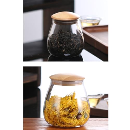 SHOWERORO Glass Storage Jars Storage Glass Jars Storage Container Candy Jars Airtight Canister Glass Canister Sugar Jars Container Glass Tea Jar Coffee Wooden Dry Clear Canning Jar