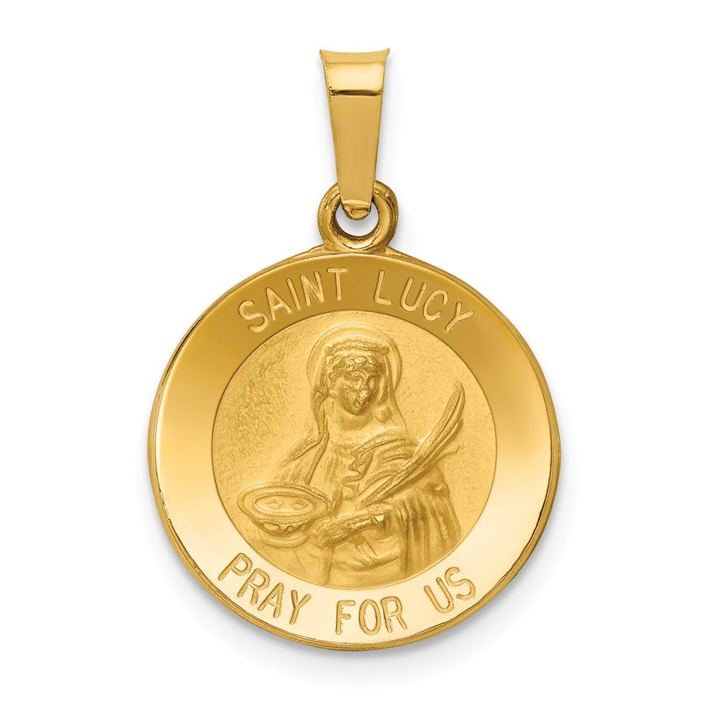 Solid 14k Yellow Gold Polished and Satin St. Lucy Medal Pendant (17mm Height x 15mm Width)