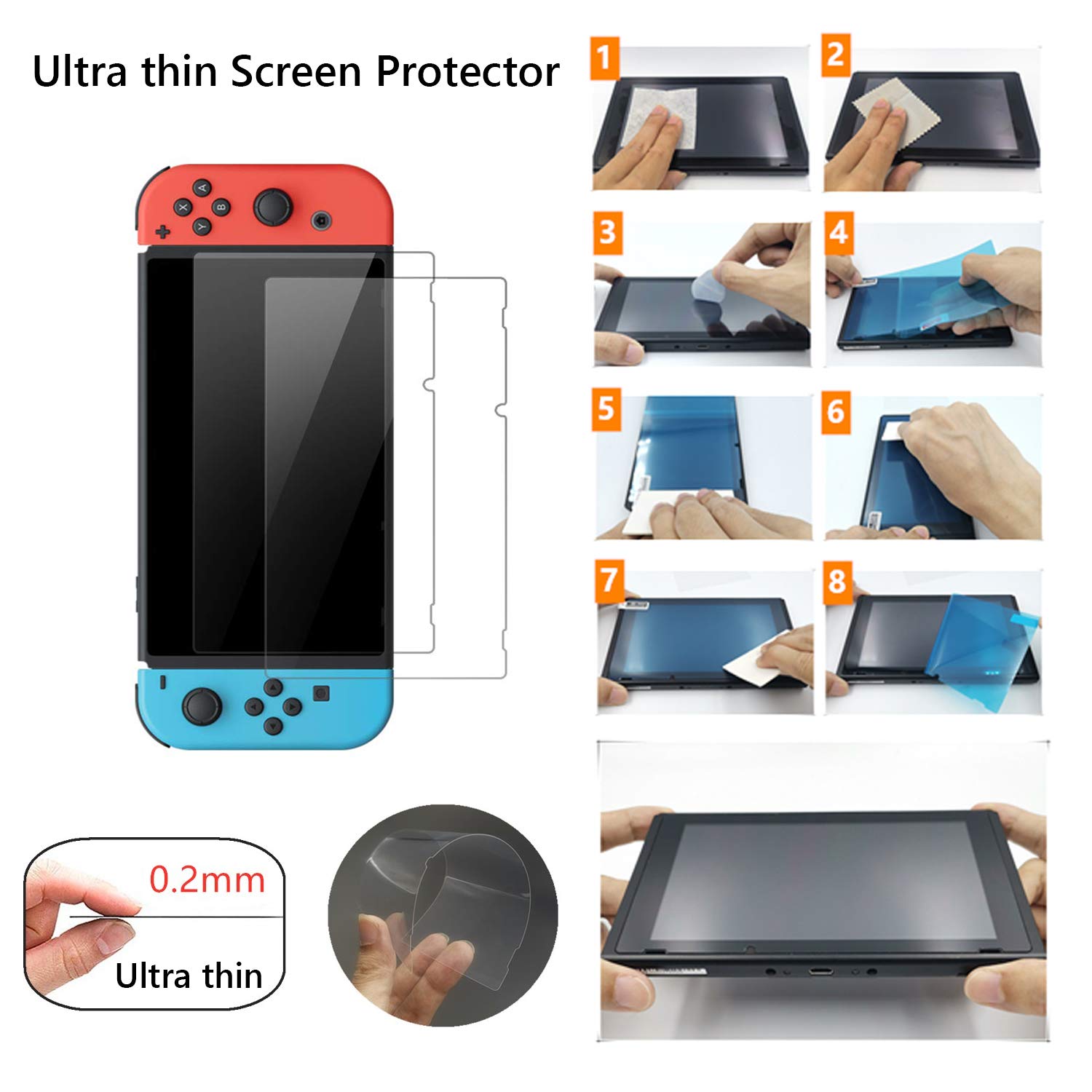 TOSTAR Case for Nintendo Switch 4 in 1 Bundle Accessories with Dockable Soft TPU Protective Case Cover, Ultra Thin Screen Protector(2 Packs),Adjustable Collapsible Stand, Joystick Caps(6 Packs)