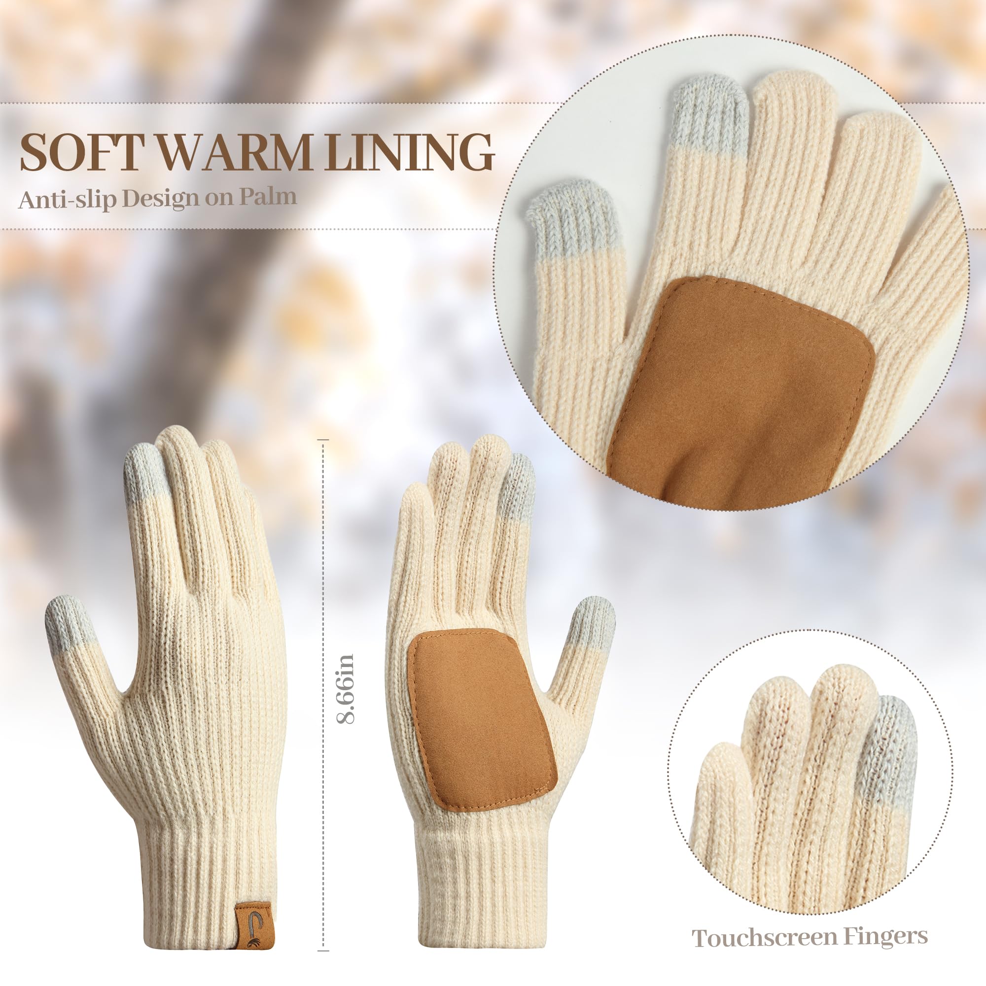 Winter Beanie Warm Hat Long Scarf Touchscreen Glove Set with Pom Pom Neck Warmer Scarves for Women (Brown)