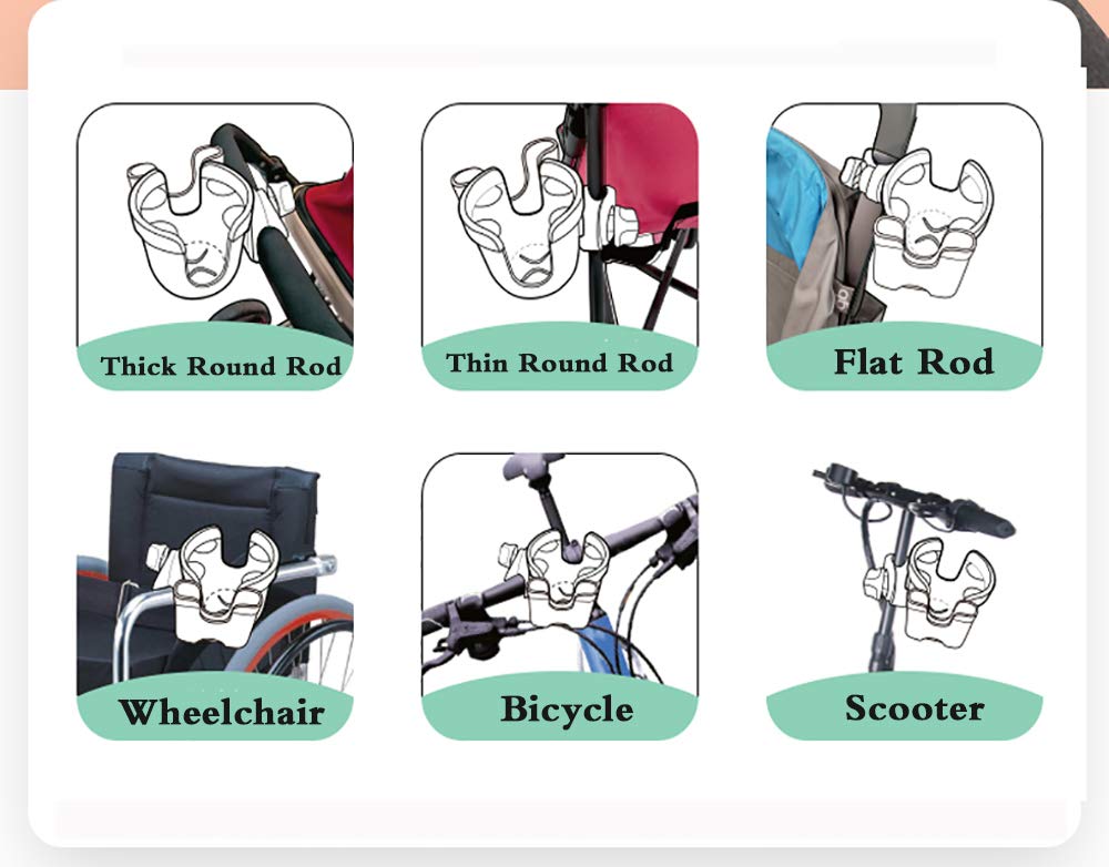 Walker Cup Holder-2 in 1 Universal Baby Stroller Cup Holders,Large Caliber Designed with Phone Holder, 360 Degrees Rotation Bottle Rack Holder for Baby Stroller, Buggy,Pushchair,Wheelchair, Walker
