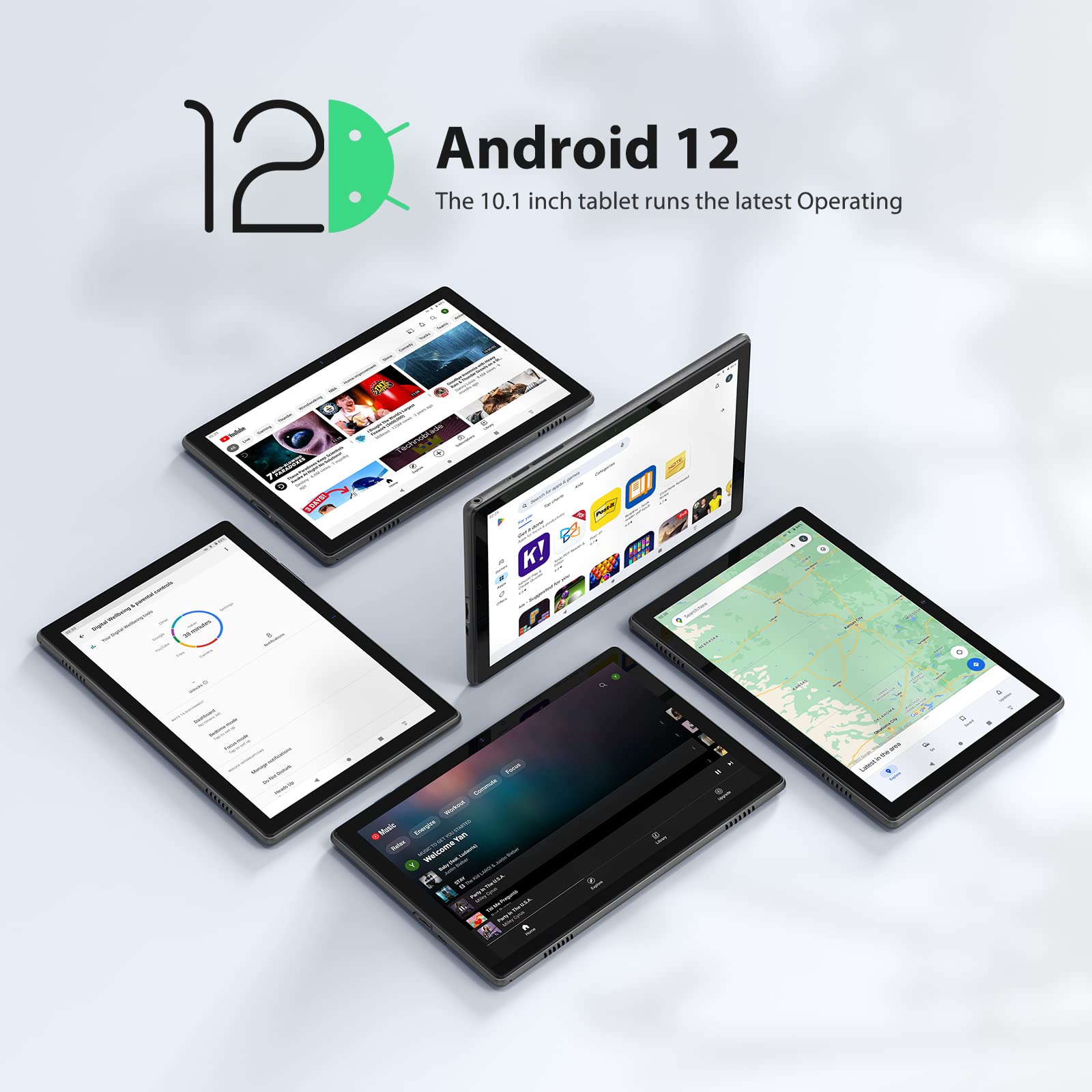 YOTOPT Android 12 Tablet, 10 inch Tablets 4GB RAM, 64GB ROM 1TB Expand, 8000mAh Battery Android Tablet IPS HD Touch Screen, Dual Camera, Bluetooth, Parent Control, WiFi Tablet, Gray