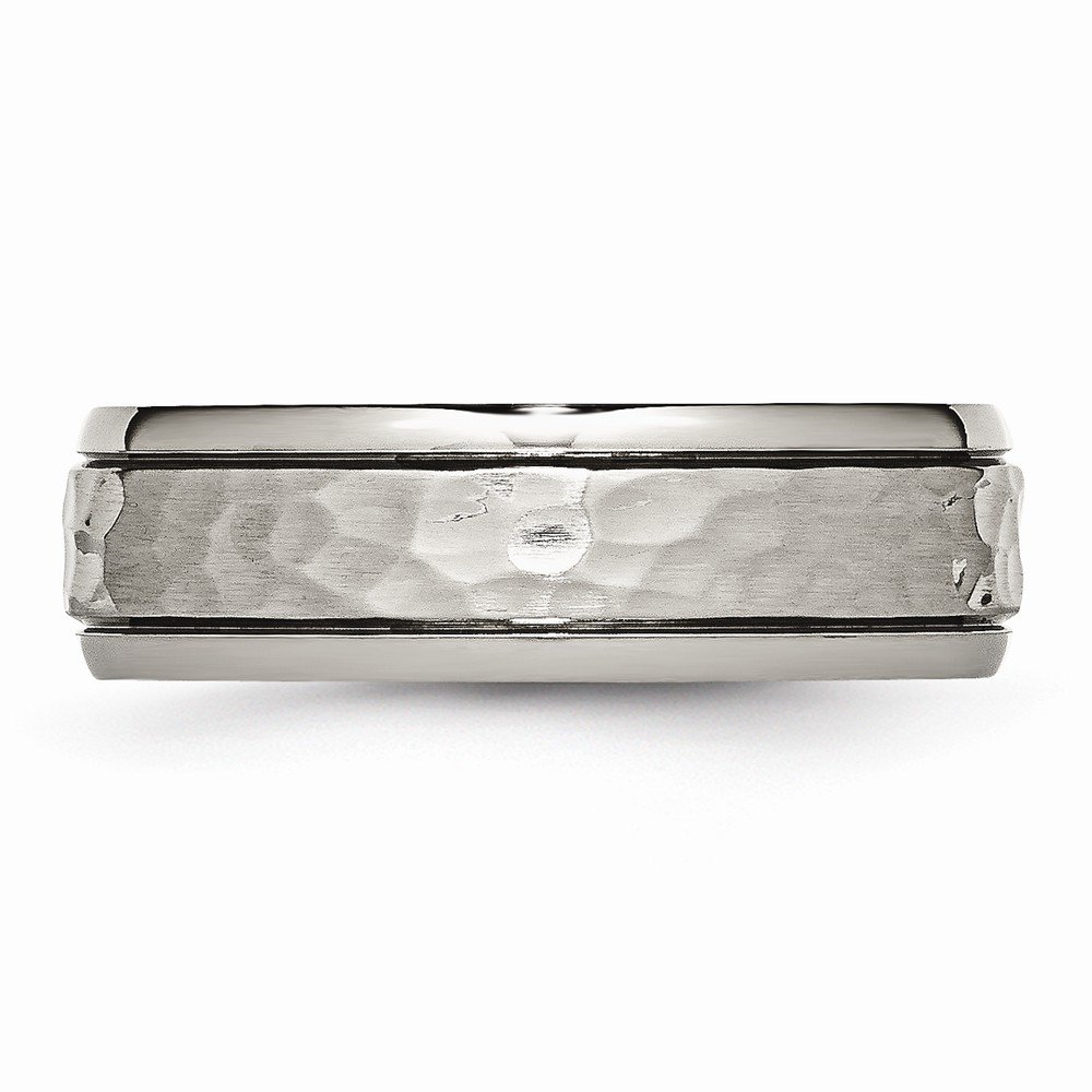 Sonia Jewels Size 7 - Titanium 7mm Grooved Edge Hammered and Polished Wedding Band