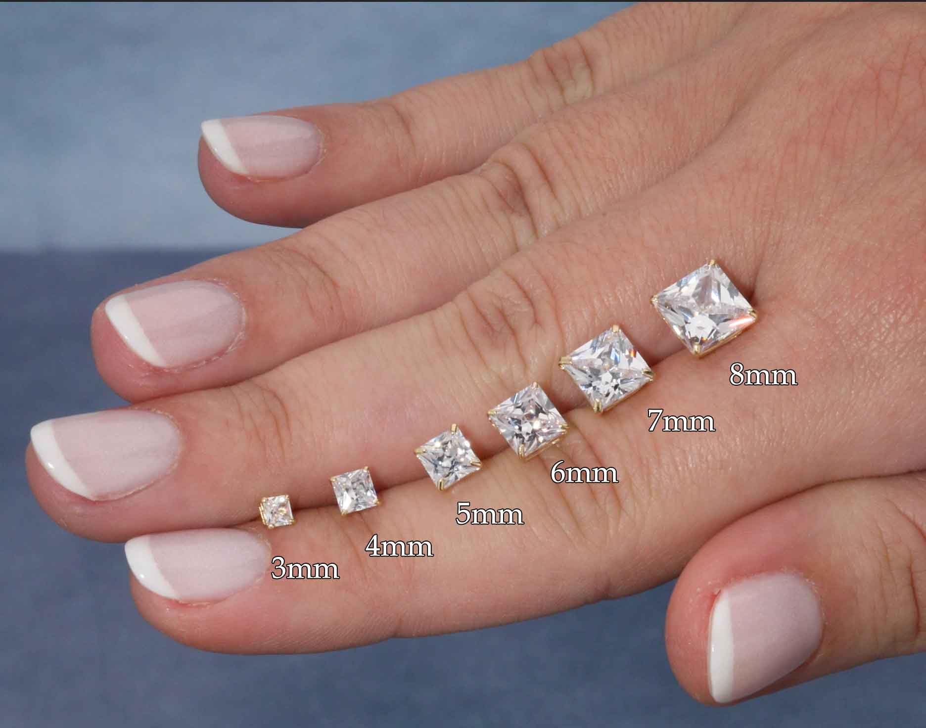 Solid 14k Yellow Gold Square Solitaire Cubic Zirconia Princess-cut Large CZ Stud Earrings for men and women (7mm)