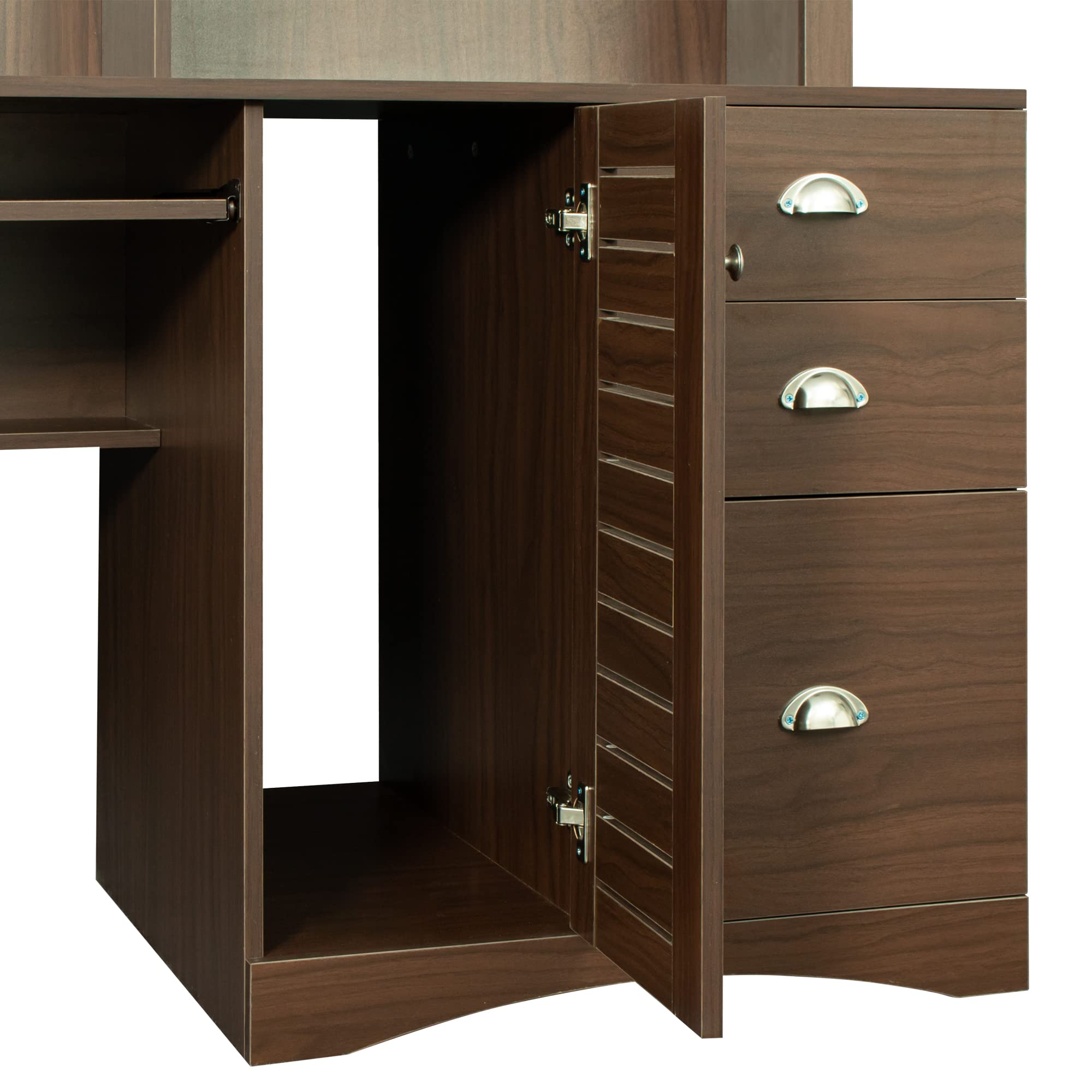 UFINEGO Computer Desk with Hutch, Home Office Desk Wood Executive Desk Student Desk Studying Writing Desk with Drawers, Bookshelf and Keyboard Tray