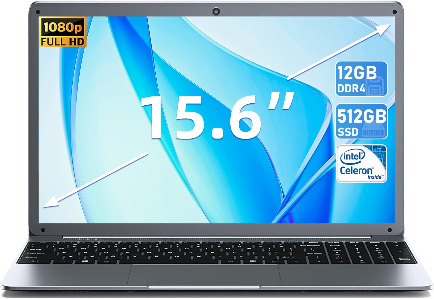 SGIN Laptop Computer, 15.6 inch, FHD 1920x1080 Display with Intel Celeron N5095 Processor(Up to 2.9GHz), 12GB DDR4 512GB SSD, WiFi, Bluetooth 4.2, USB 3.0