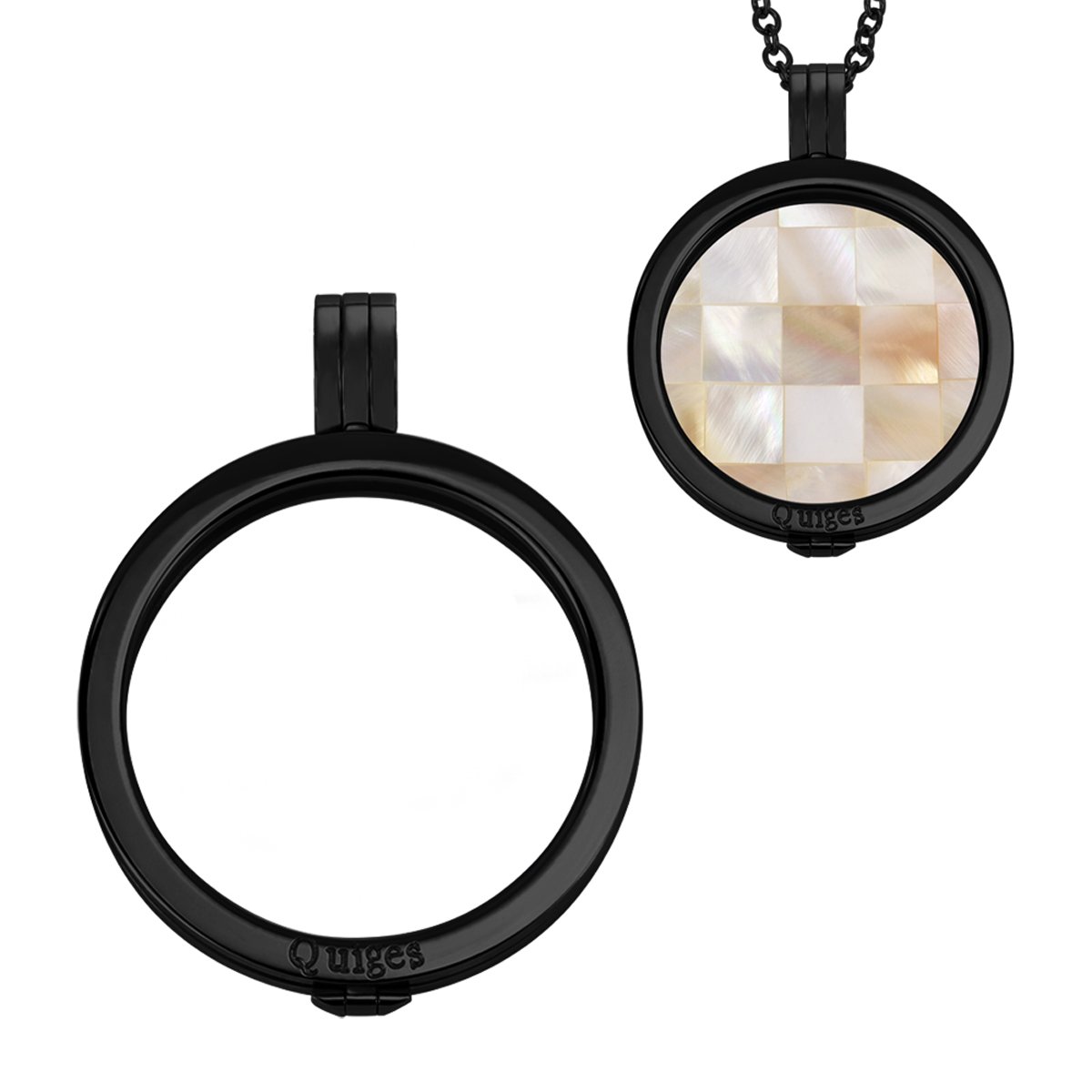Quiges Black Plated Stainless Steel Interchangeable 33mm Coin Holder Frame Pendant Locket