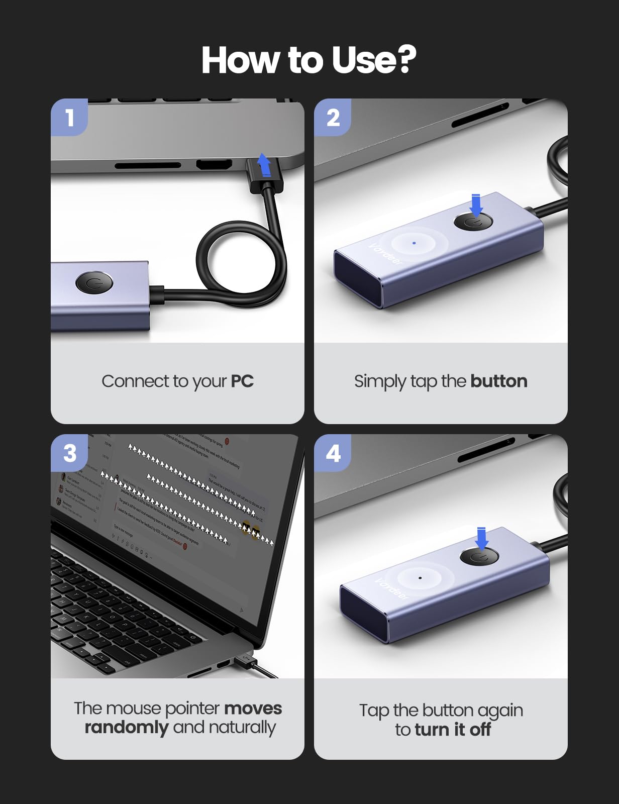 Vaydeer Undetectable Mouse Jiggler Mouse Mover USB Port for Computer,Driver-Free with ON/Off Switch,Simulate Mouse Movement to Prevent The Computer from Entering Sleep Mode,Plug-and-Play