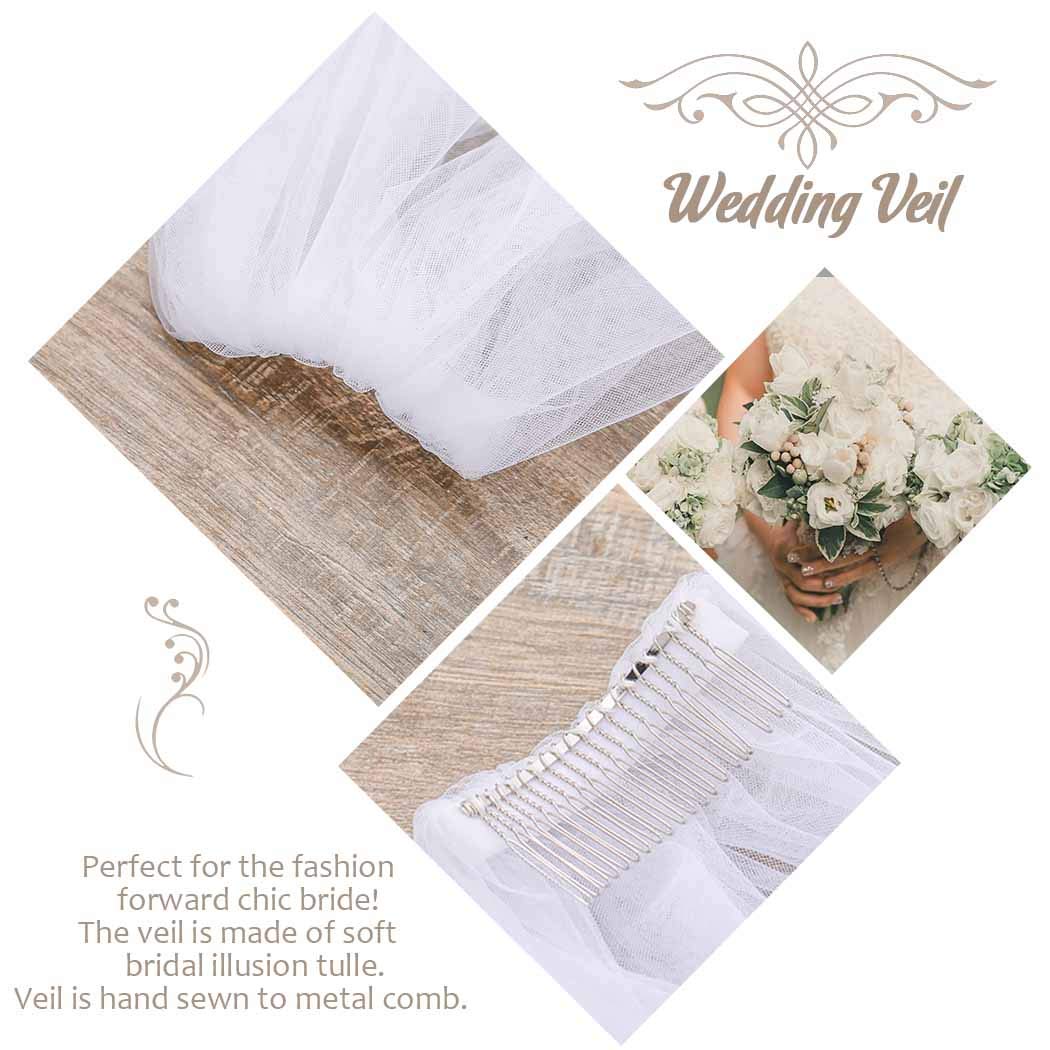 Unsutuo Wedding Veil Comb Bridal Cathedral Veil 1 Tier Drop Veil Wedding Rhinestones Hair Comb for Brides, 118 Inches (Ivory-Raw Cut)