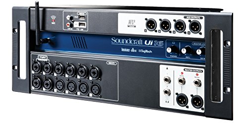 Soundcraft Ui16 Rack-Mountable Laptop or Tablet-Controlled, 16 input Digital Audio Mixer with onboard Signal Processing. Blue and Gray