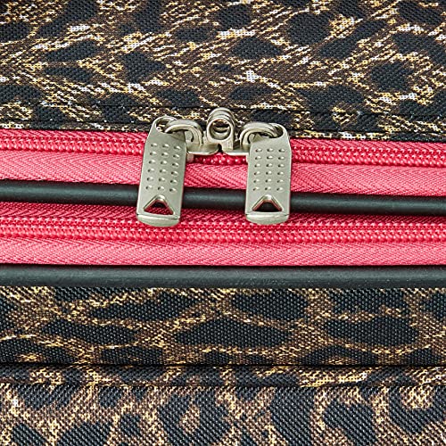 Rockland Fashion Softside Upright Luggage Set, Expandable,Lightweight,Telescopic Handle,Wheel, Pink Leopard, 2-Piece (14/19)