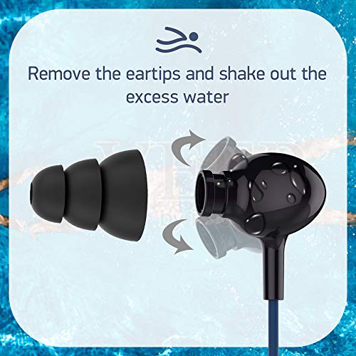 Walkercam, Underwater Swimming Headphones IPX7 Waterproof Earbuds for Swimming with 60cm Extension Cable and 6 Earplugs