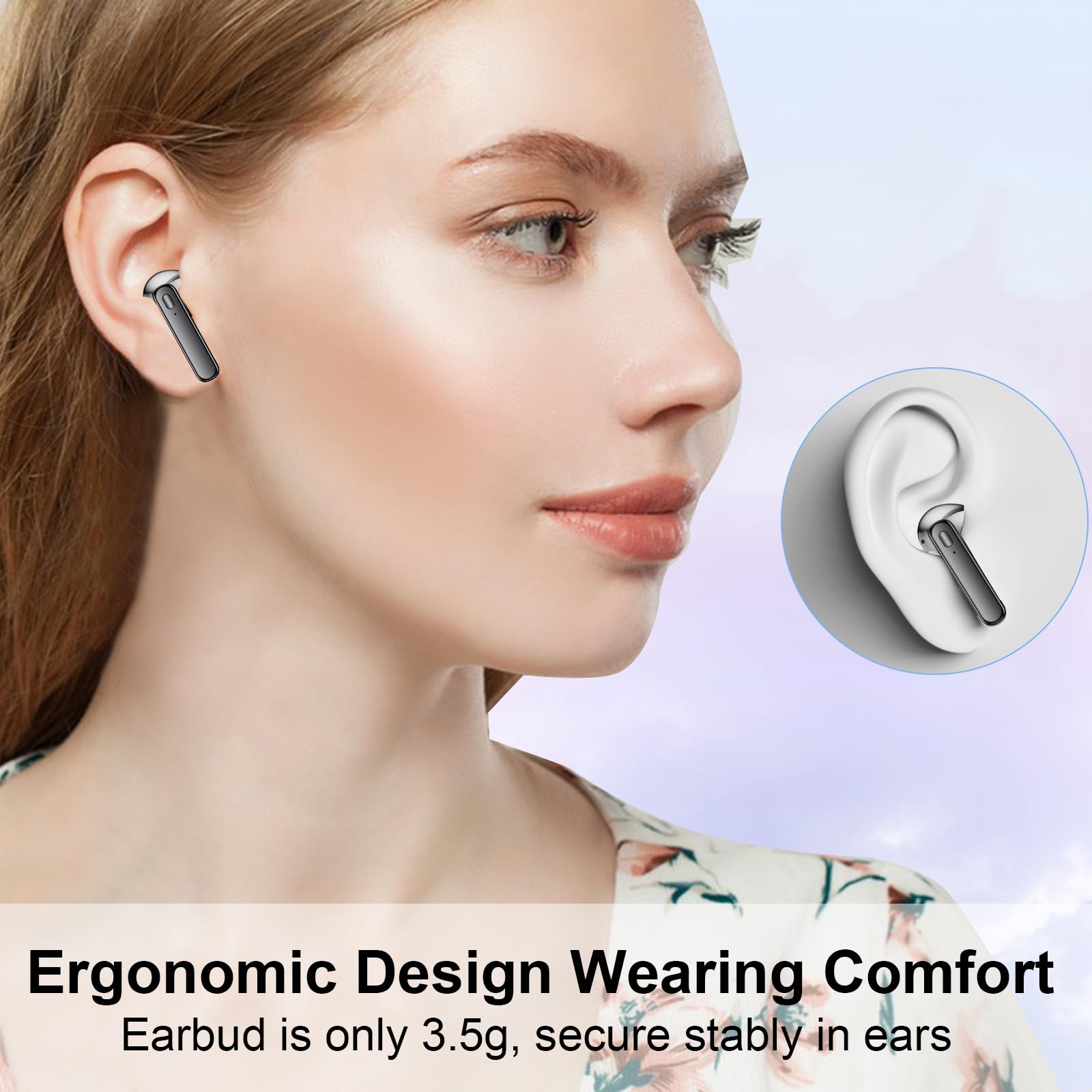 Wireless Earbuds, V5.3 Bluetooth Ear buds 48H Playtime LED Battery Display Wireless Headphones HiFi Stereo Deep Bass & HD Calling Bluetooth Earphones IPX7 Waterproof Ear Buds for Workout/Office/Home