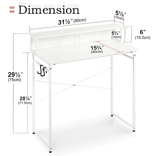 TEAMIX Small Desk with Monitor Stand, 32 inch Mini Computer Desk for Laptop PC, Gaming Desk with Hooks Vanity Makeup Desk Home Office Desk