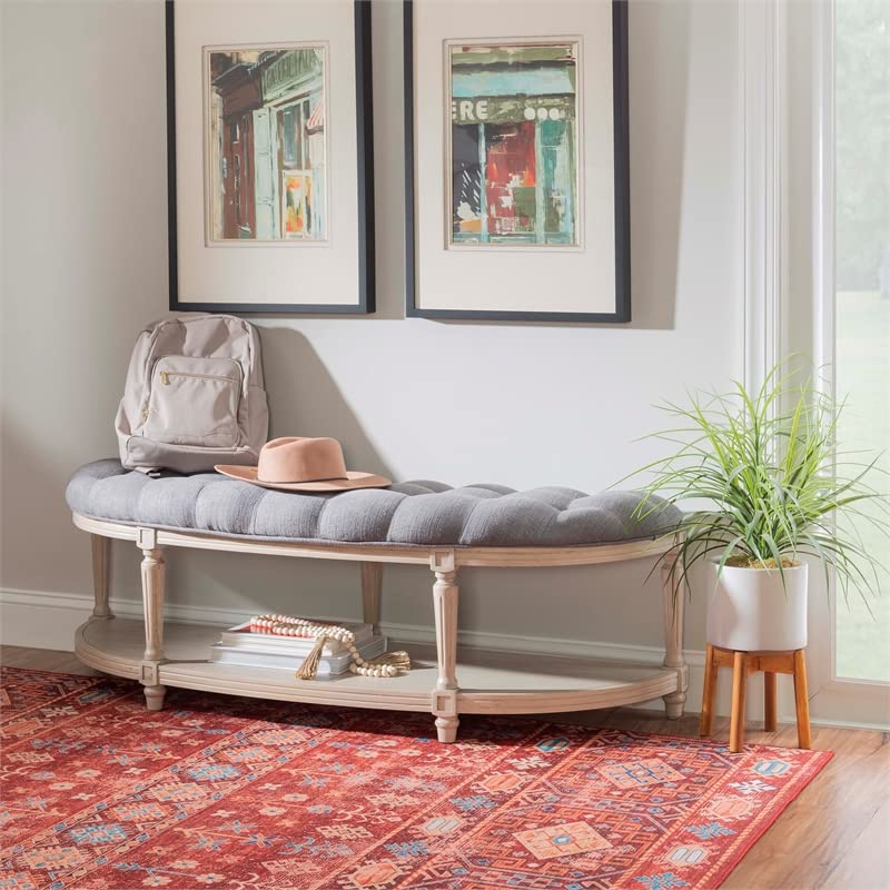 Powell Furniture Linon Naomi Demilune Wood Tufted Bench in Gray
