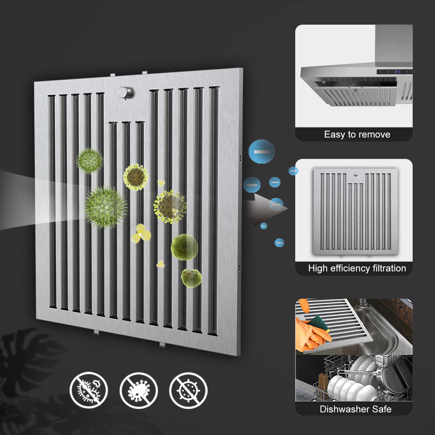 Range hood 30 Inch, Convertible Kitchen Wall Mount Range Hood in Stainless Steel with 500CFM, LED Lights, Stainless Steel Filters,Touch Control and Carbon Filters