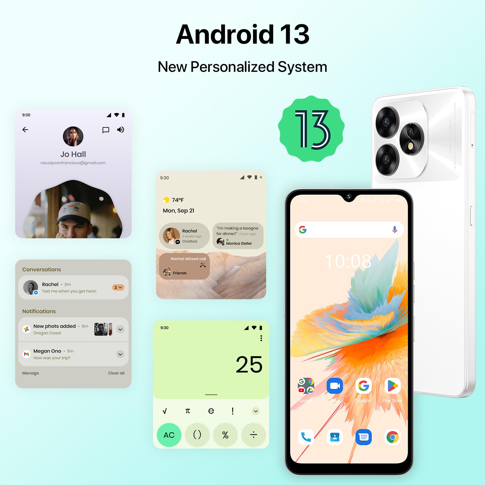 UMIDIGI A15 Cell Phones 16(8+8)G+256G, Android 13 Mobile Phone, 64MP Main Camera Octa Core Smartphone Unlocked 6.7β HD+ Full-View Waterdrop Screen, 5000mAh Battery 20W Fast Charging, 4G Dual SIM, NFC