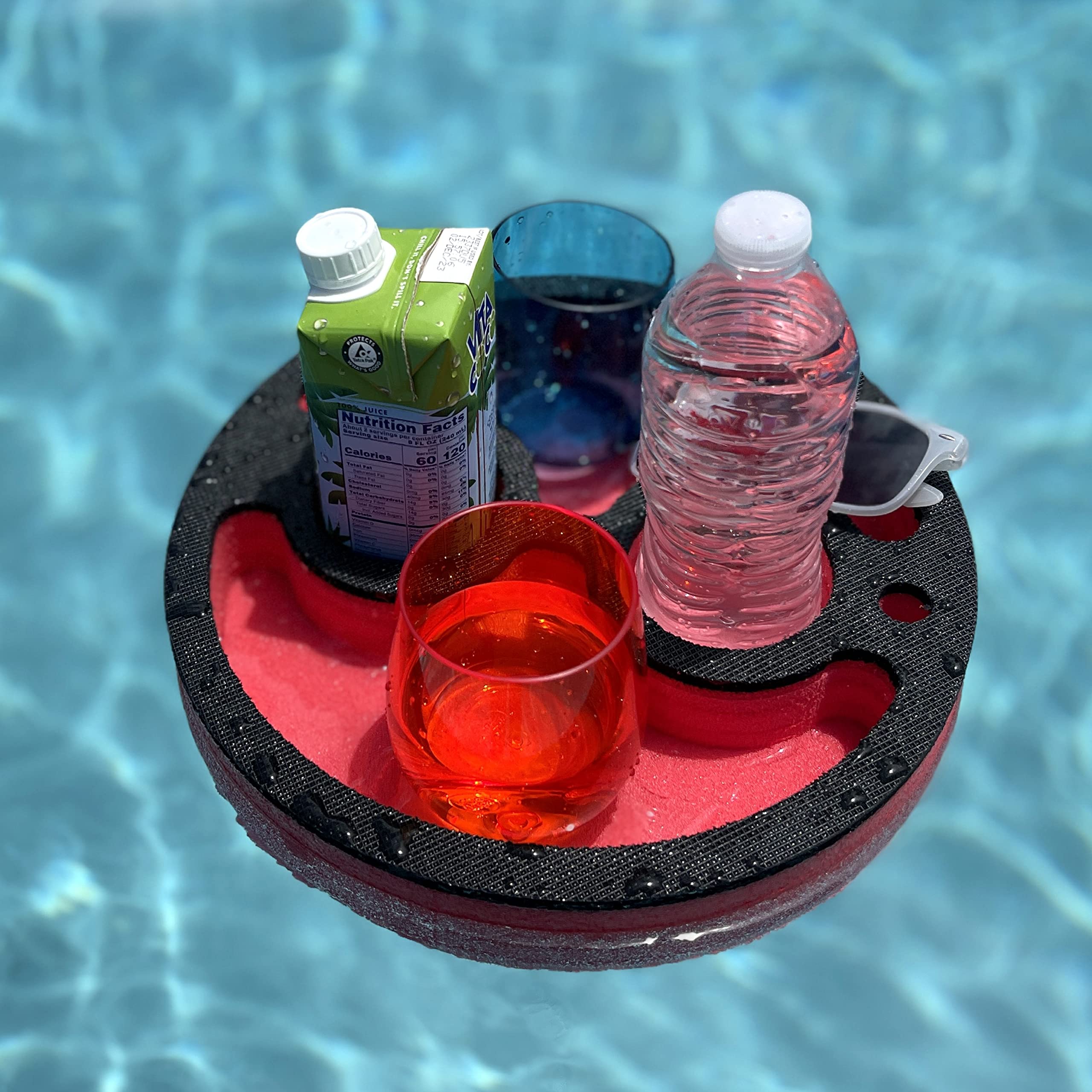Polar Whale Floating Red and Black Round Spa Hot Tub Bar Drink and Snack Table Blue Refreshment Tray for Pool or Beach Party Float Food Lounge Durable Foam 11.75 Inches