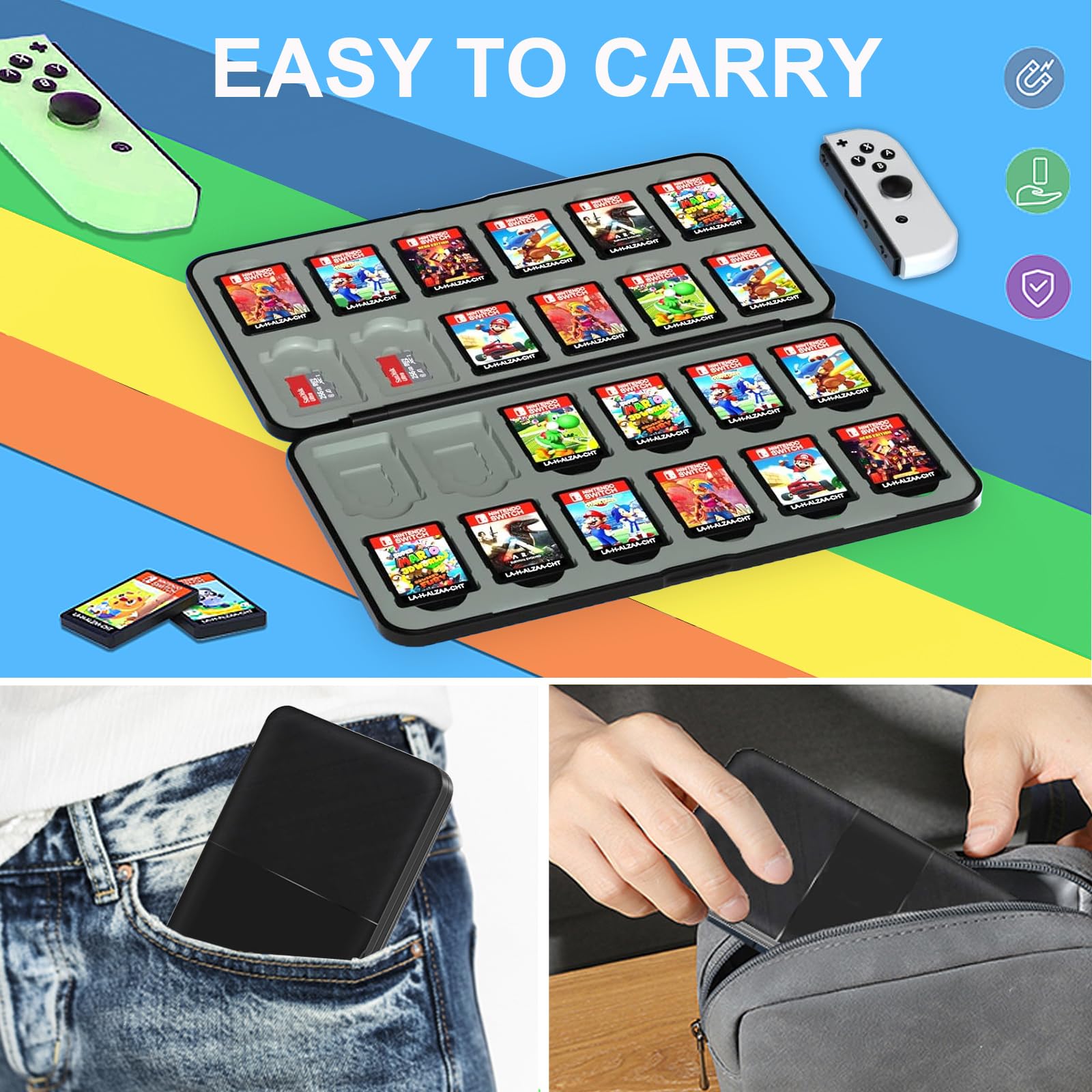 TATMOHIK Game Card Case for Nintendo Games or Micro SD Cards, Switch Game Card Holder for Nintendo Switch Card Holder with 24 Nintendo Eshop Gift Card and 24 Micro SD Card Slots(Black,24slots)