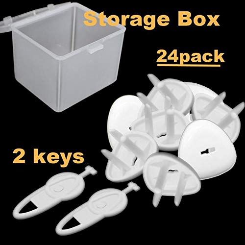 QIAOLI 24 Pack New High-Strength ABS Material Electrical Outlet Socket Covers Plug Caps Protector Security for Babies Children Safety Protection Prevent Electric Shock with 2 Small Keys