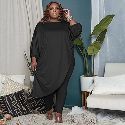 YUSUPU Plus Size Womens 2 Piece Outfits Tracksuits long Sleeve Slant Shoulder Asymmetrica Tops Bodycon Pants Sweatsuit Sets