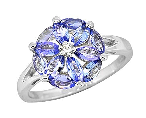 YoTreasure .925 Sterling Silver Tanzanite Women's Flower Cluster Ring Jewelry