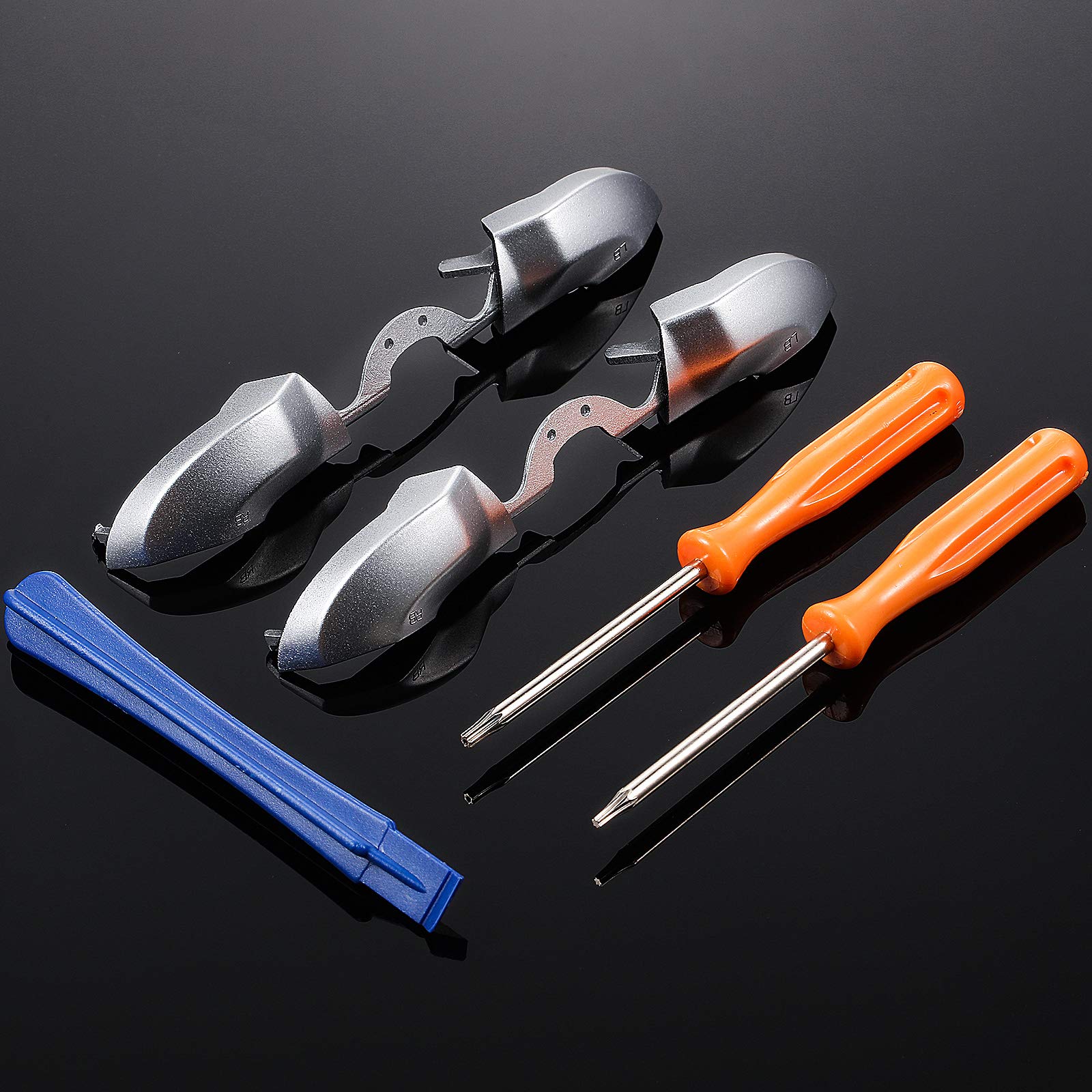 Sumind 10 Piece Bumpers Replacement LB RB Buttons Parts Replacement 4 Piece T6 T8 Screwdriver Repair Kit and 2 Piece Plastic Crowbar Compatible with Xbox One Elite Controller