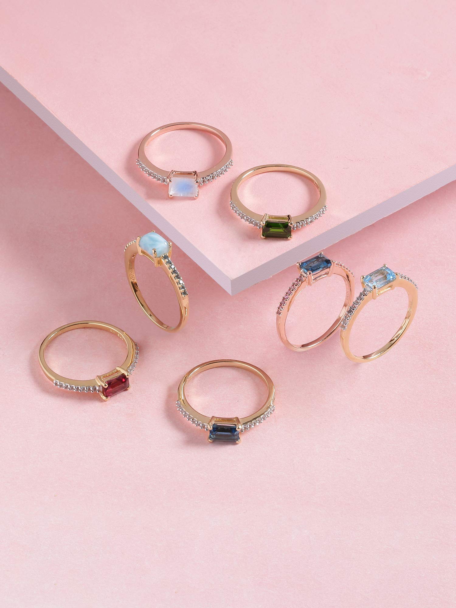 YoTreasure 0.65 Ct. Rainbow Moonstone White Topaz Solid 10kt Rose Gold Promise Ring Prong Jewelry
