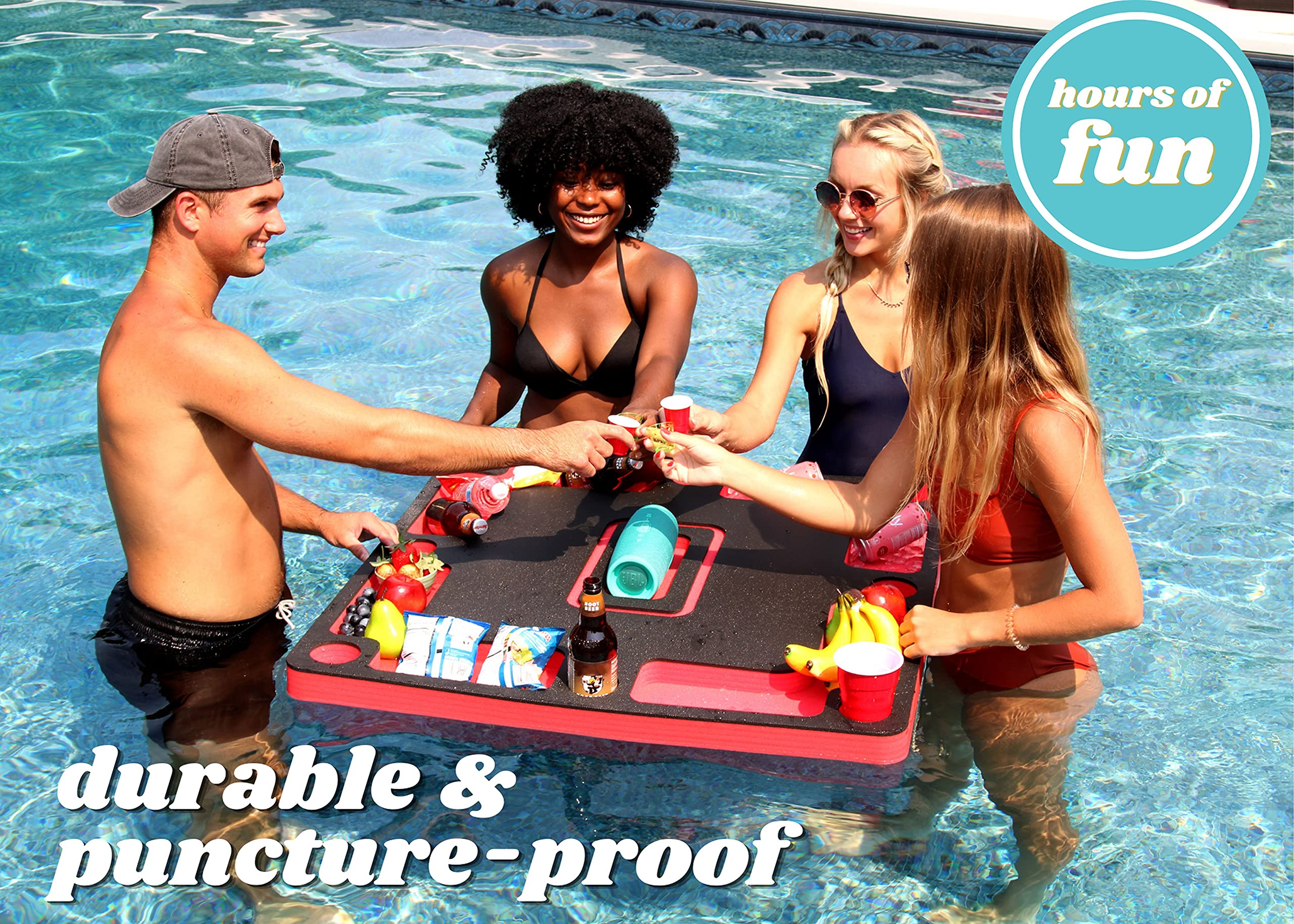Polar Whale Floating Waterproof Red Black Speaker Table Party Tray Drink Holders for Swimming Pool or Beach Float Durable Foam UV Resistant Compatible with JBL Bluetooth Charge FLIP and More 36 Inch