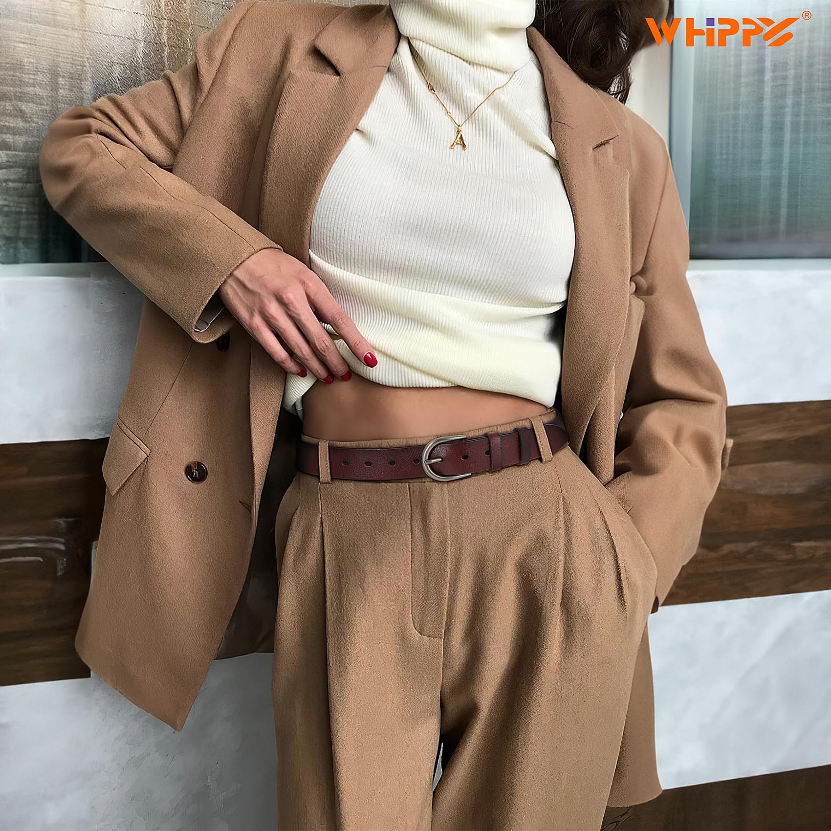 WHIPPY Women Leather Belt for Jeans Pants Dresses Fashion Ladies Western Leather Belt with Silver Buckle M Dark Coffee