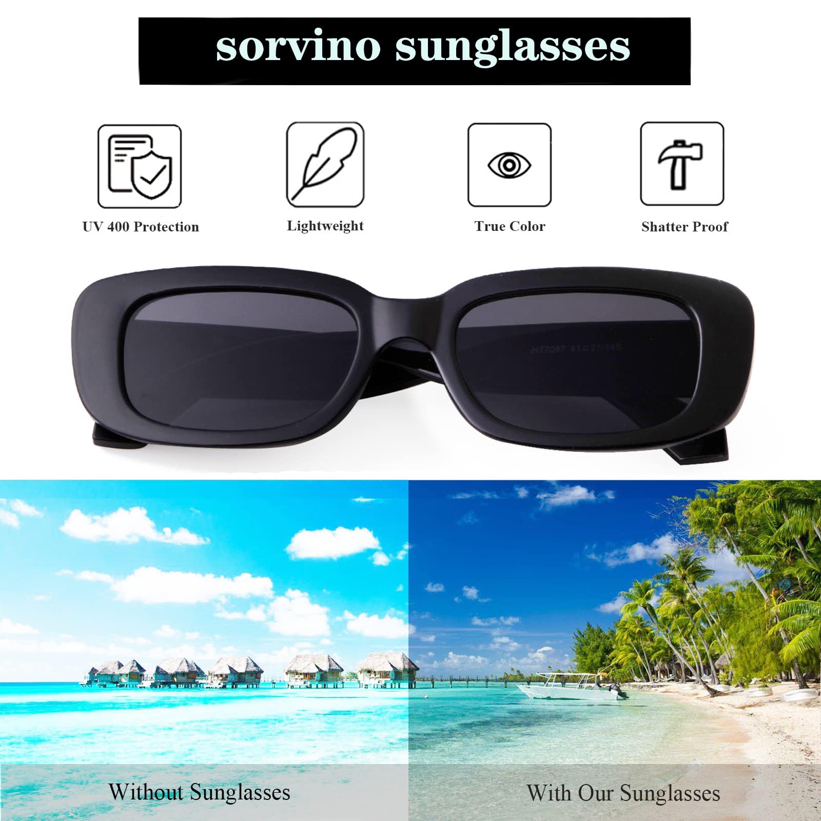 SORVINO Rectangle Sunglasses for Women Men 90s Vintage Retro Sunglasses Square Frame Black Frame/Grey Lens