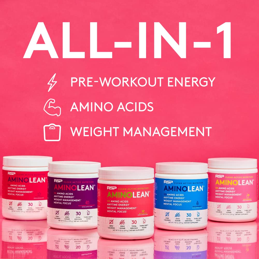 RSP NUTRITION AminoLean Pre Workout Powder, Amino Energy with Vegan BCAA Amino Acids & Natural Caffeine, Preworkout Boost for Men & Women, Summer Rocket Pop