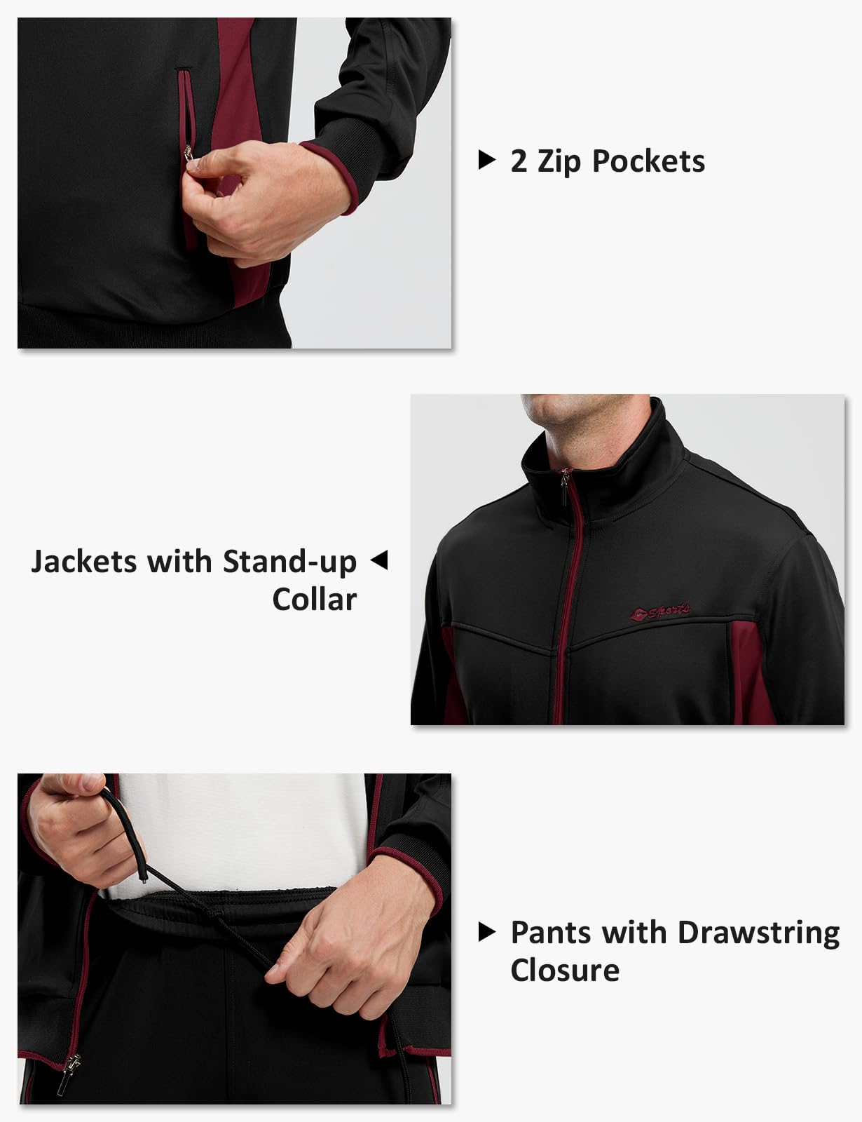TBMPOY Men's Tracksuits Sweatsuits for Men Set Track Suits 2 Piece Casual Athletic Jogging Warm Up Full Zip Sweat Suits Black/Wine Red XL