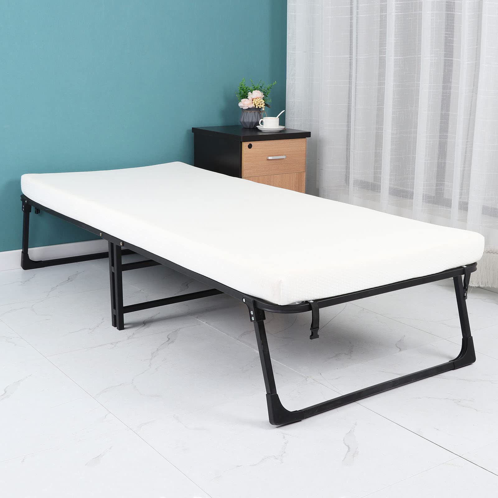 PRODCA Folding Bed with Memory Foam Mattress ,Foldable Guest Bed, Cots for Adults,No Assembly Required,74.8" x 31.4 ",White