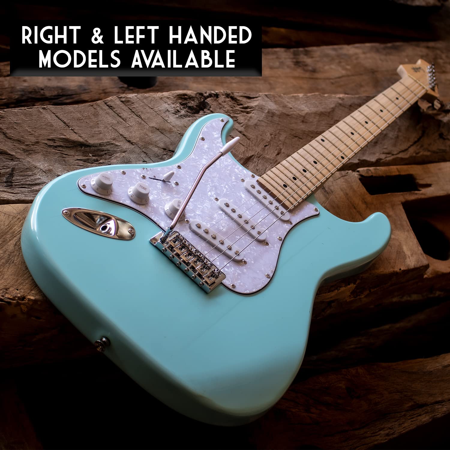 Sawtooth Left Handed ST Style Electric Guitar Candy Apple Red w/Pearl White Pickguard