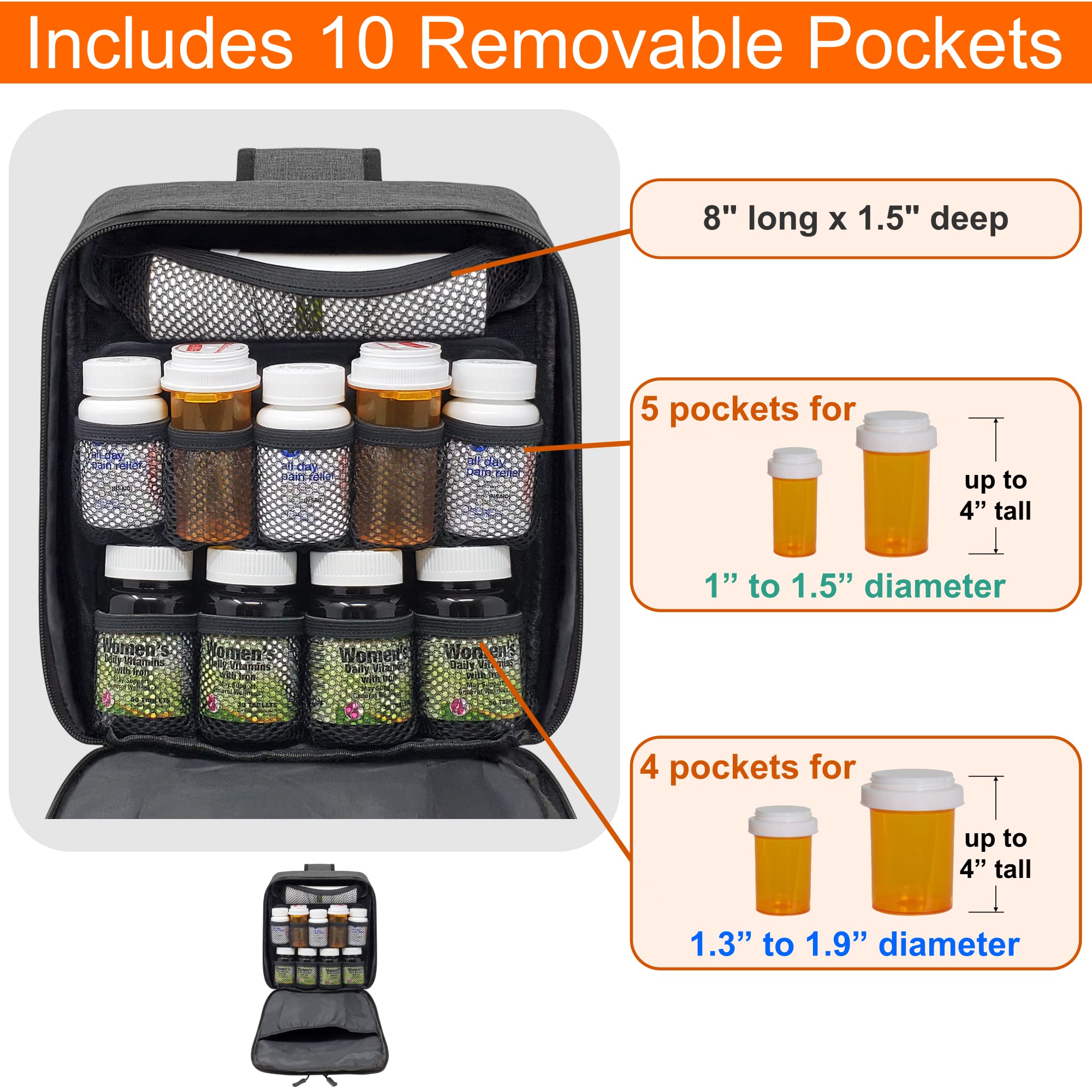 StarPlus2 Cross-Body Hands-Free Modular Pill Bottle Organizer, Medicine Bag, Case, Carrier for Medications, Vitamins, and Medical Supplies - Heather Gray (Without Lock)