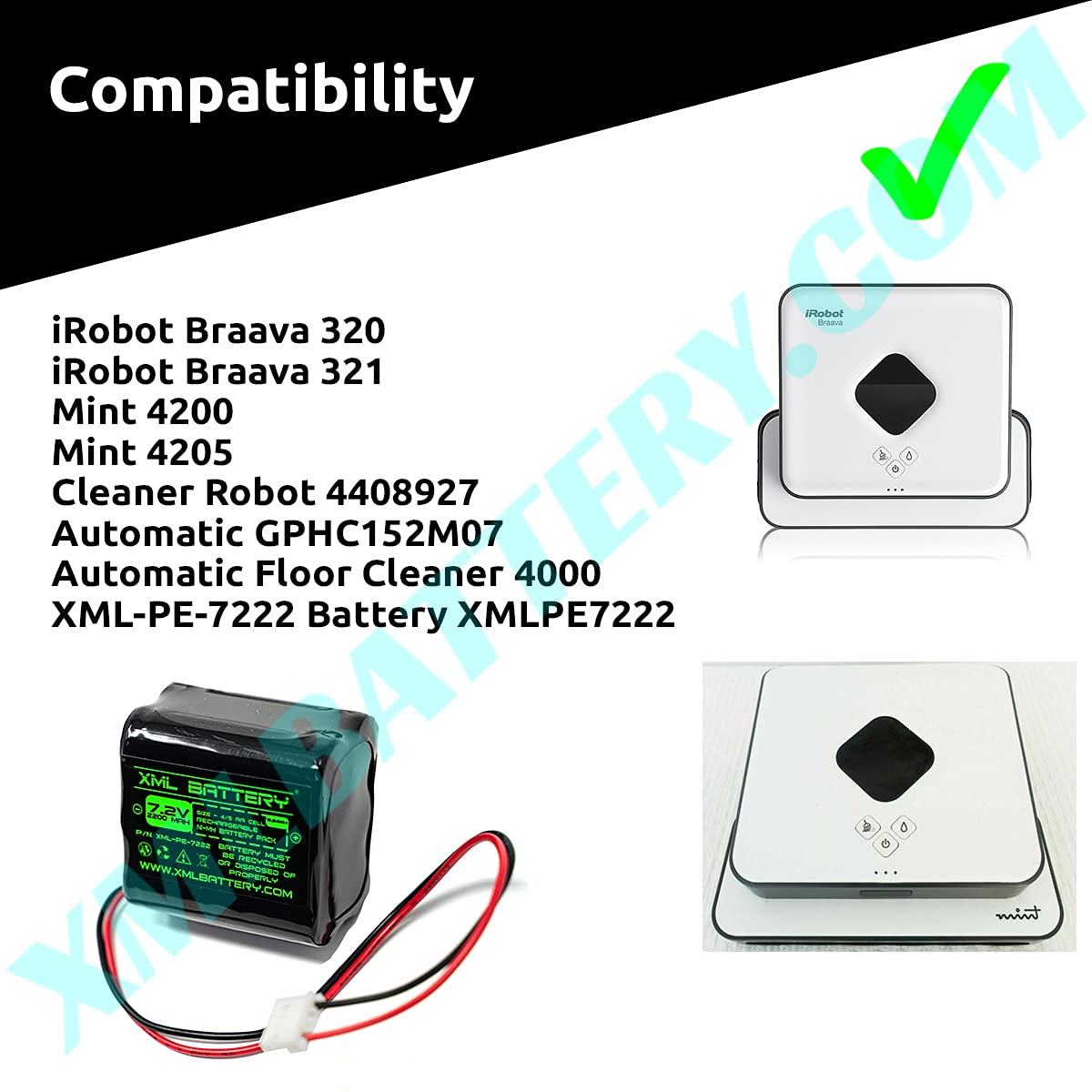XML Battery (1 Pack) XB1918 Shark VX3 V1917 V1950 Euro-Pro Vacuum Sweeper 7.2v 3000mAh Ni-MH NIMH