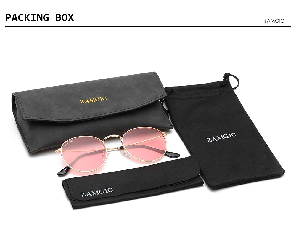 ZAMGIC Small Vintage Round Sunglasses Classic Retro Polarized Lens for Men Women Golden Frame Pink Lens