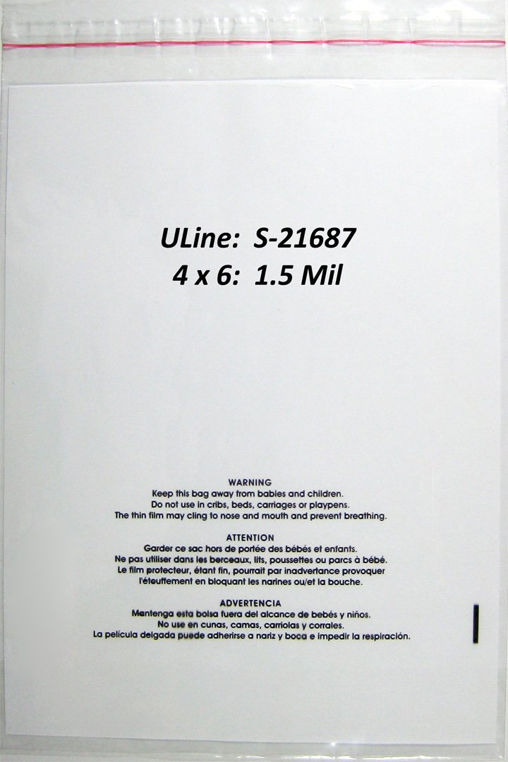 Uline Self-Seal Poly Bags: Clear with Suffocation Warning, 1.5 Mil, 400 Piece Combo Pack: 4 x 6, 8 x 10, 11 x 14 and 14 x 20 (100 Bags of Each Size)