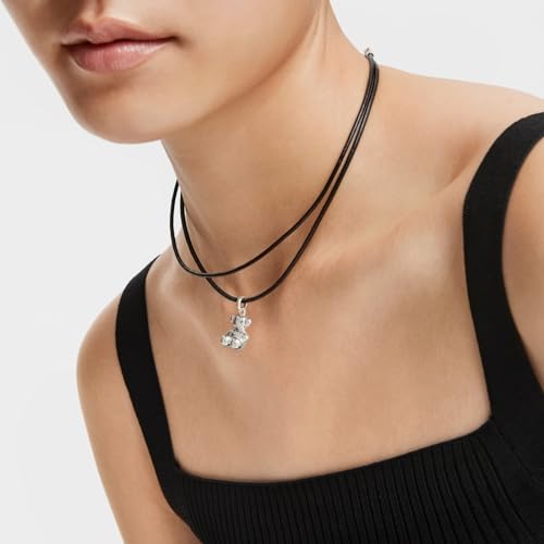 TOUS Black Leather Choker for Women with Sterling Silver Clasps, Length 40 cm Chokers Collection