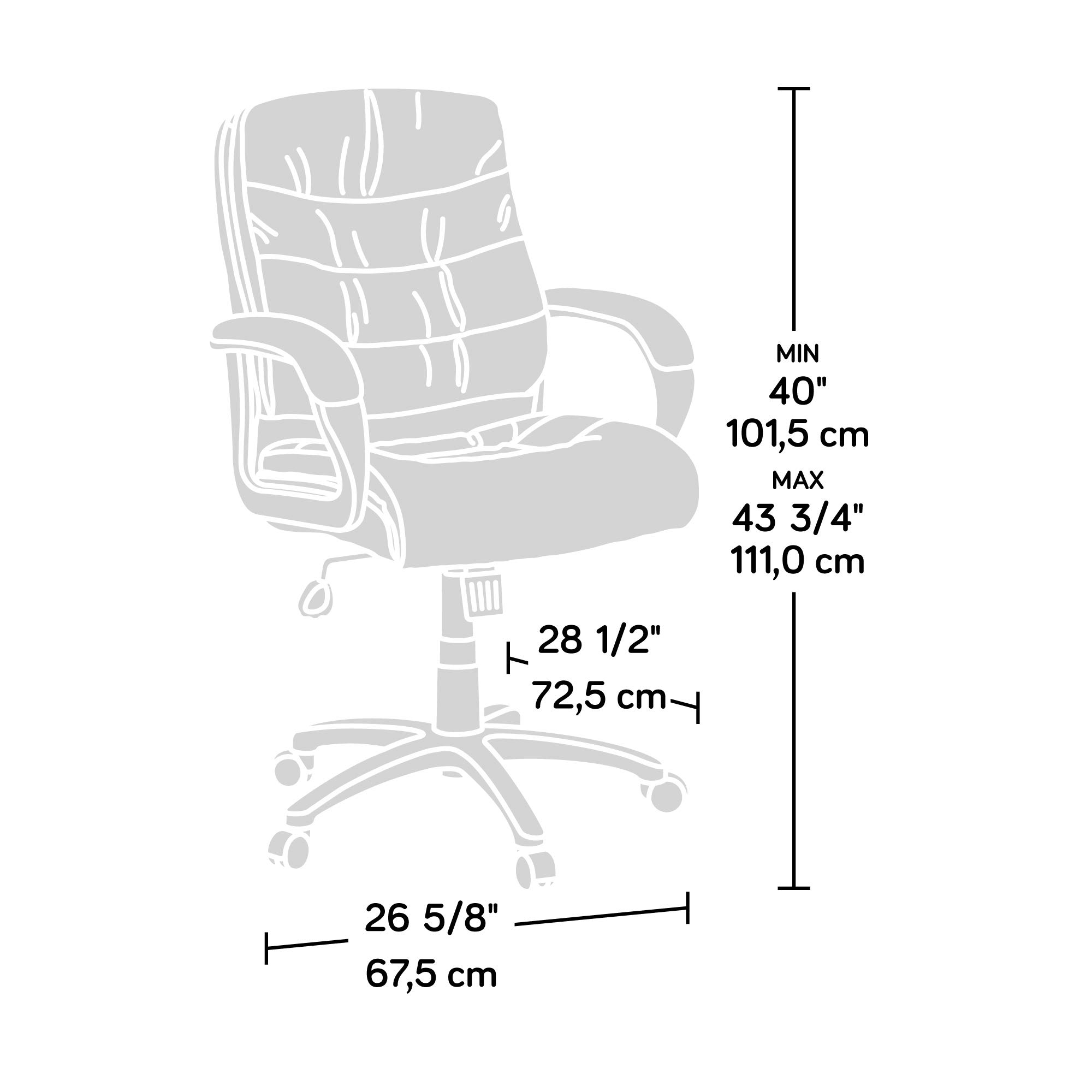 Sauder Duraplush Managers Office Chair, L: 26.58" x W: 28.54" x H: 39.96", Black finish