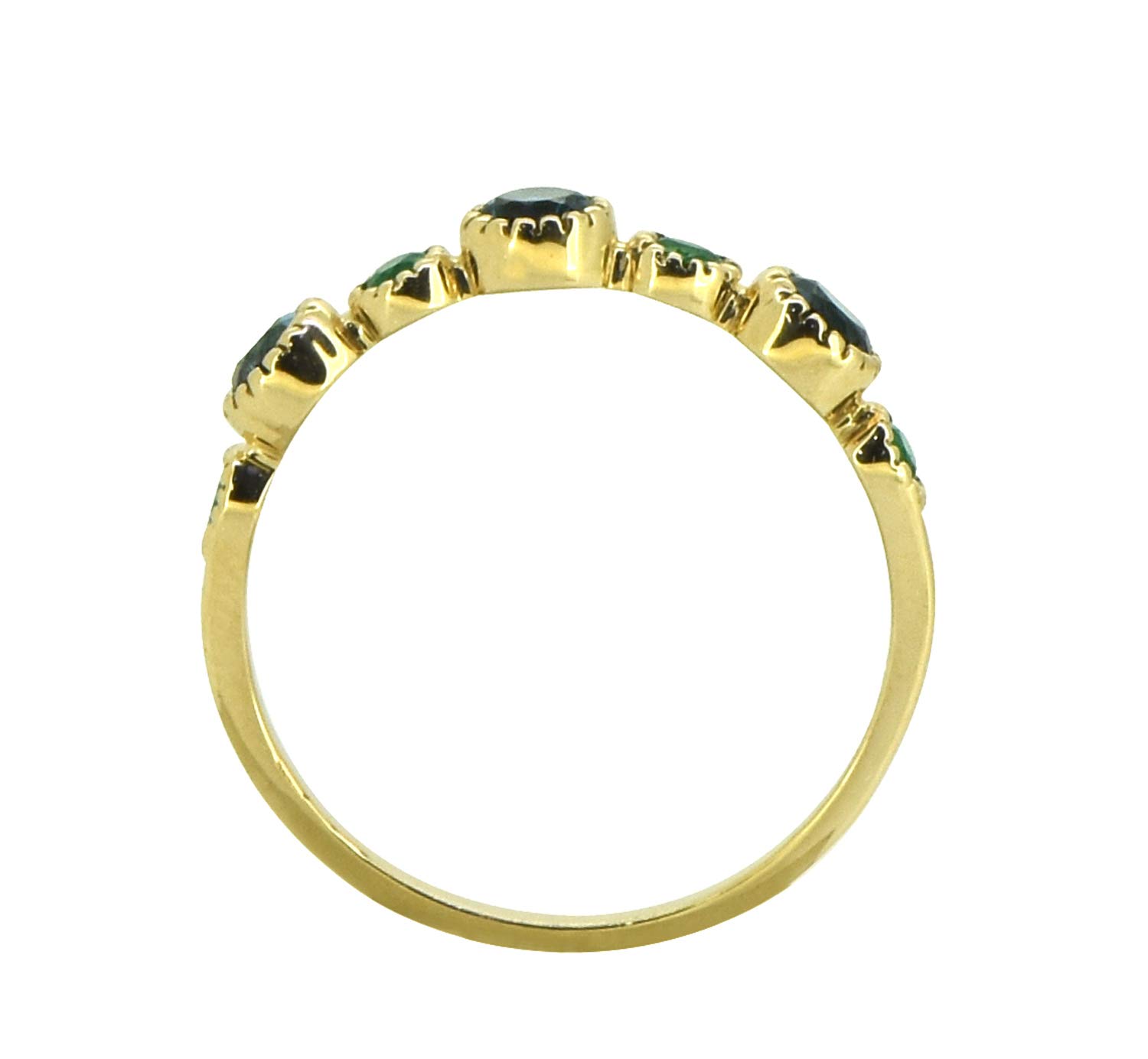 YoTreasure London Blue Topaz Emerald 14K Yellow Gold Eternity Band Ring Jewelry