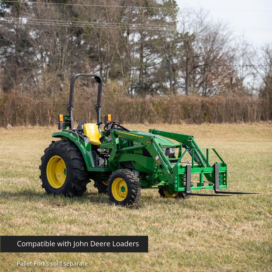Titan Attachments Heavy Duty Pallet Fork Frame with 2" Trailer Receiver Hitch and Bale Spear Sleeves Fits JD Loaders