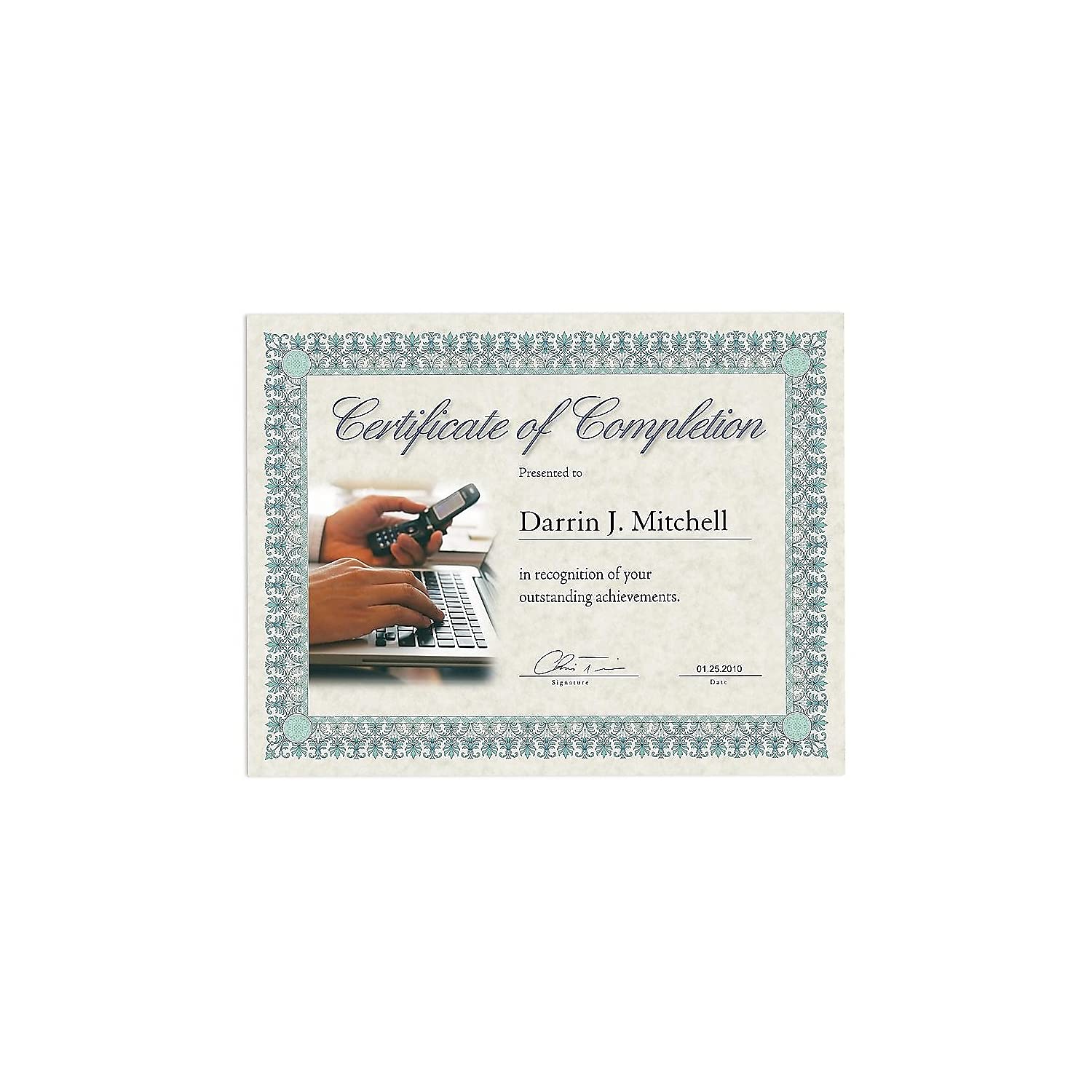 Southworth CT3R Parchment Certificates Ivory w/Green & Blue Border 24 lbs. 8-1/2 x 11 25/PK