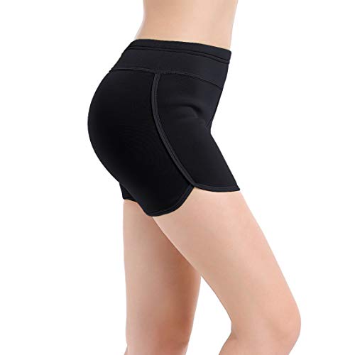 Women's Wetsuit Shorts Neoprene Compression Yoga Short Pants for Exercise Swim Water Sports (Black-Middle Cut, M)