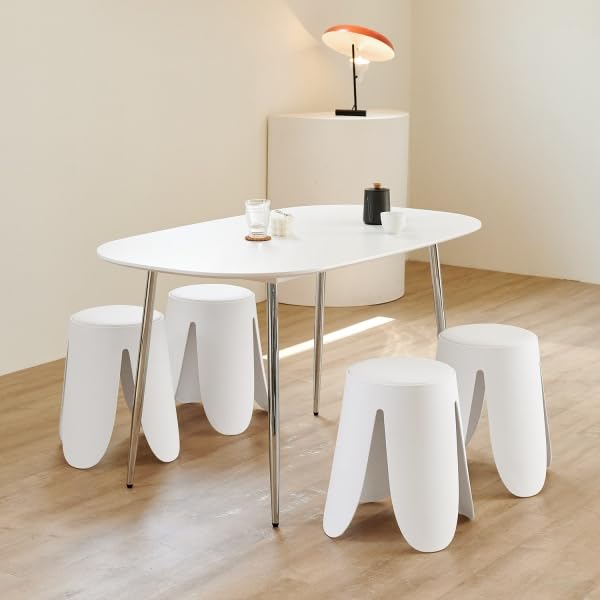 Roomnhome】 Stackable PS Stool Set of 4, 17.3’'(W) X 17.3’’(D) X 18.11’’(H) Indoor/Outdoor, Pastel Toned Midcentury Modern Stool (White)